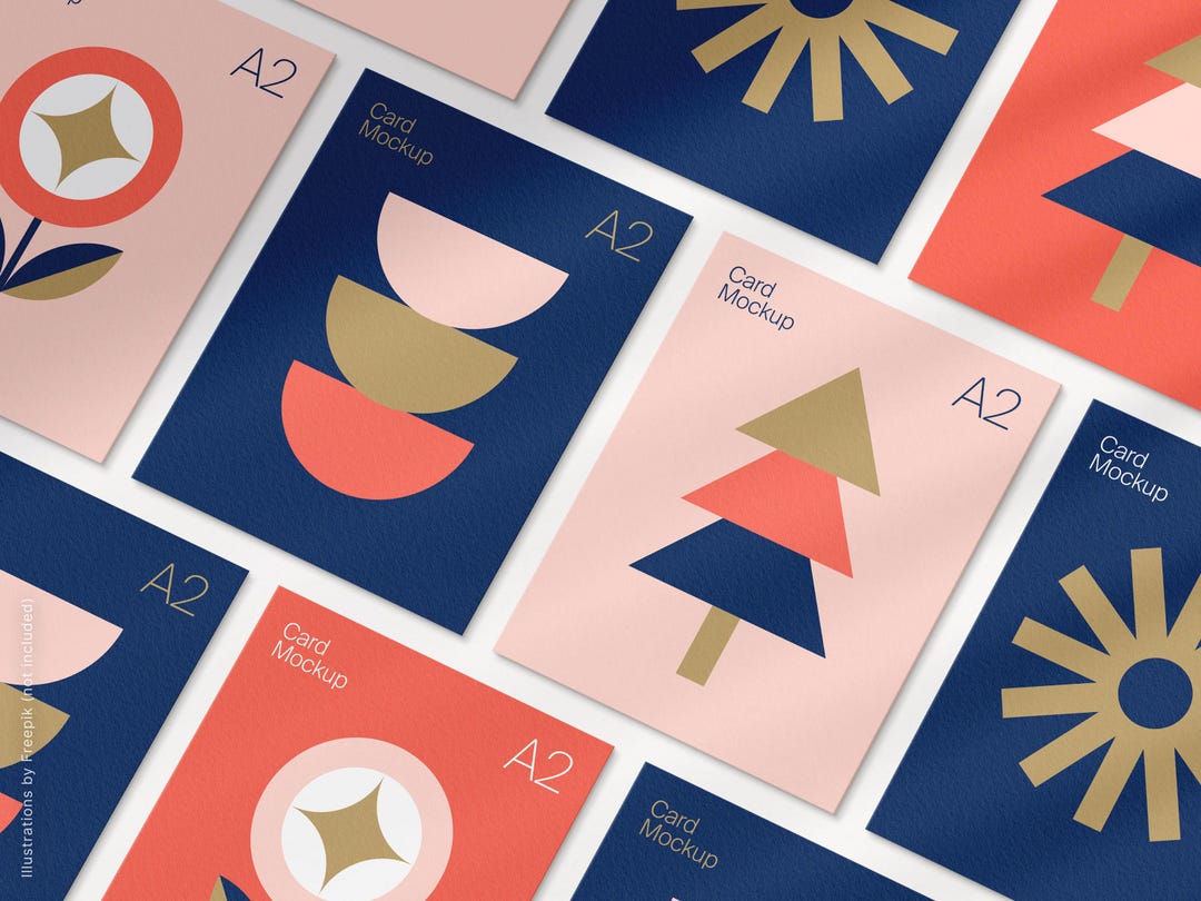 A2 Multiple Card Mockup: Flat-lay Greeting Card Set for Photoshop ...