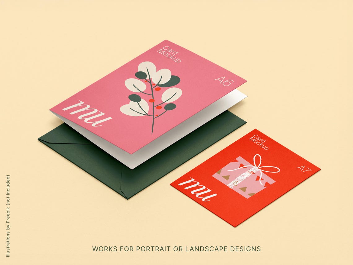 A6 Folded Card Mockup With A7 Insert: Customizable Color Envelope ...