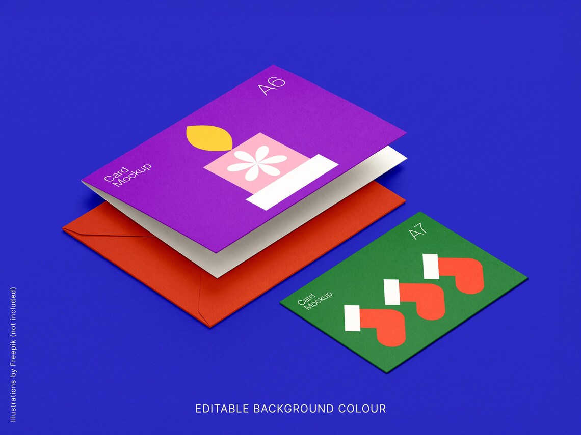 A6 Folded Card Mockup With A7 Insert: Customizable Color Envelope ...