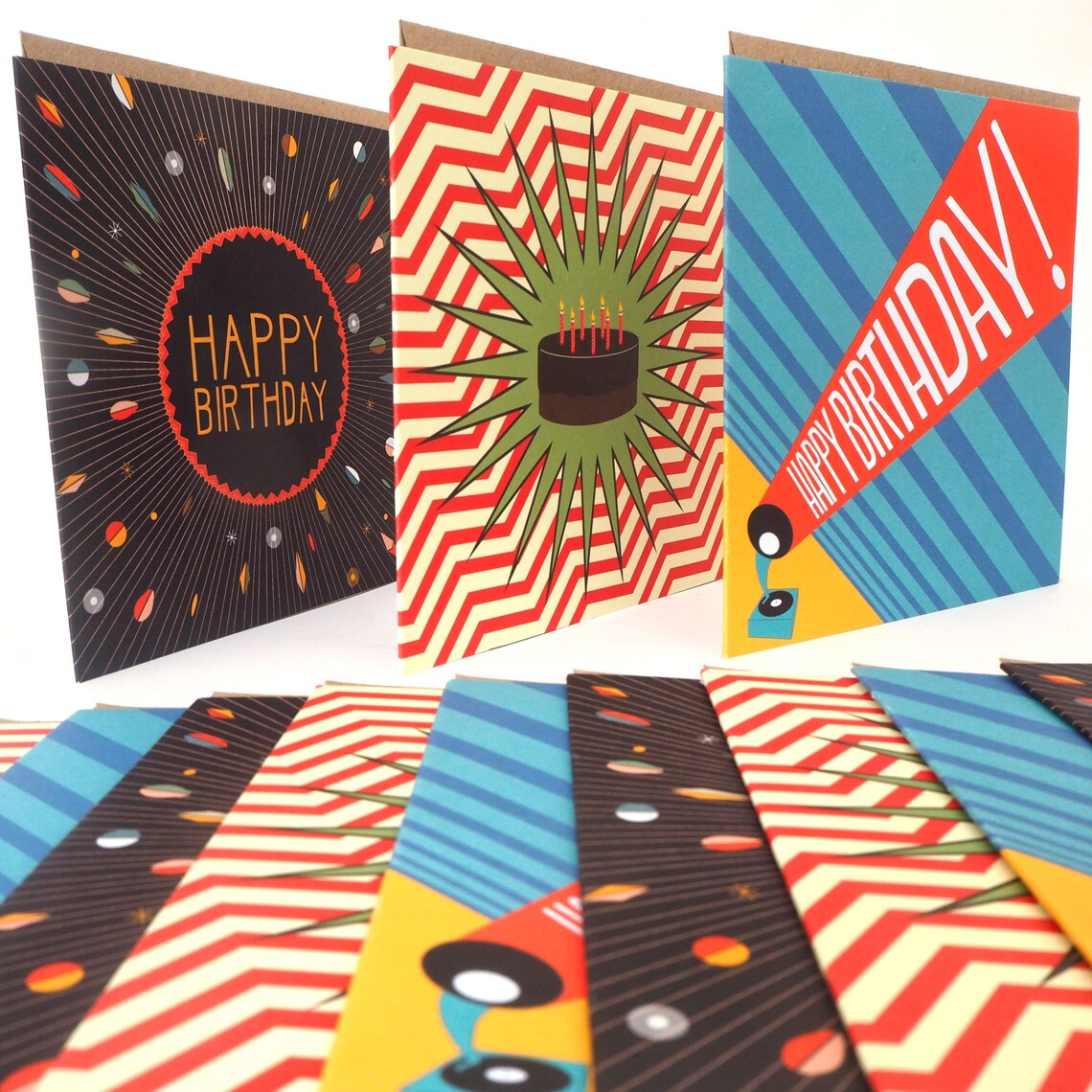 Bright Stem Birthday Cards and Envelopes 12 Multipack Vintage Style ...