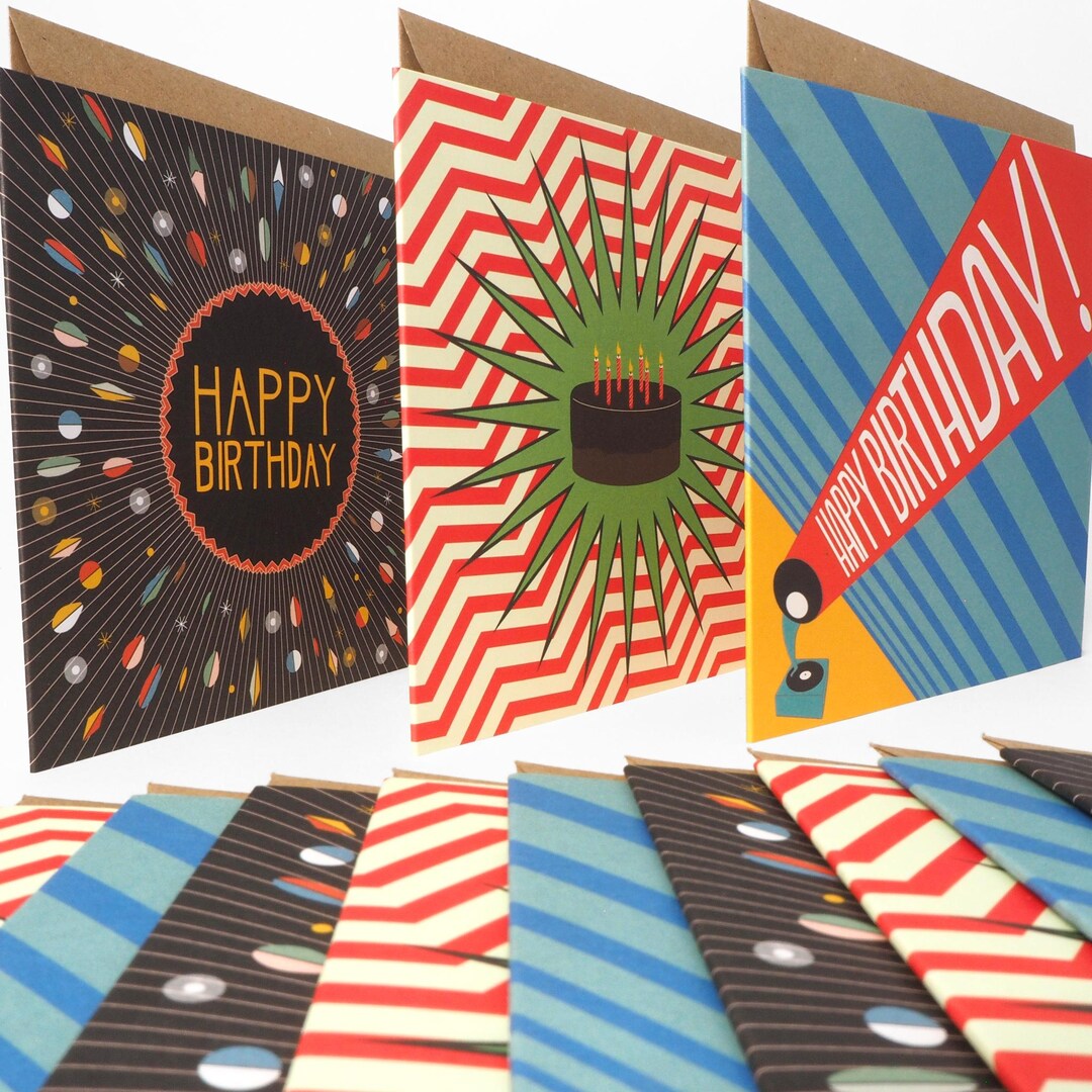 Bright Stem Birthday Cards Multipack With Envelopes Recycled, Vintage ...
