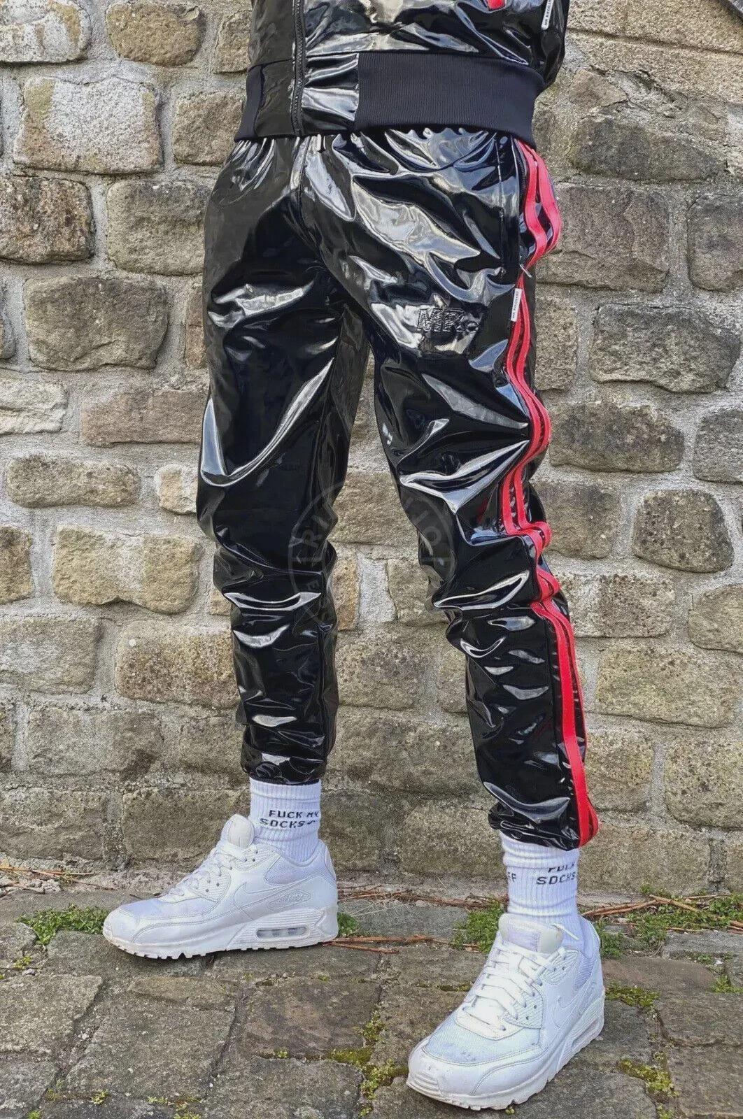 Glossy Black PVC Tracksuit Jacket With Hood and Red Stripe - Etsy