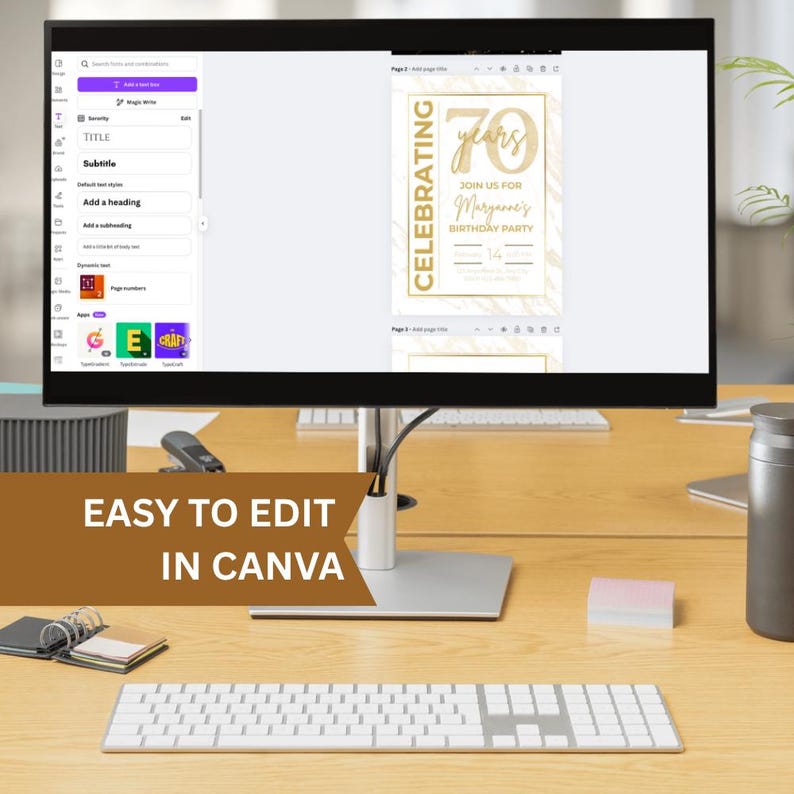 70th Birthday Invitation Editable Gold – Printable Elegant 70 Years ...