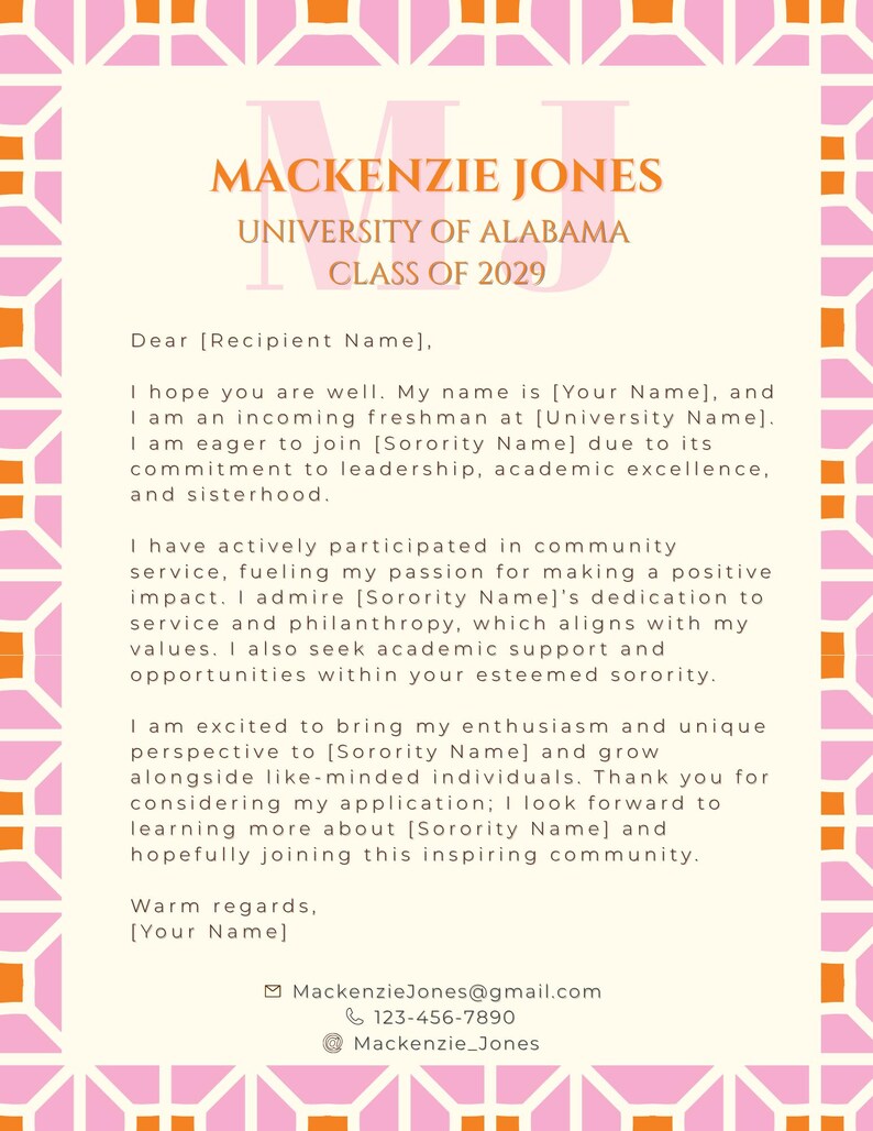 Sorority Resume Template | Pink & Orange Design, Matching Cover Letter ...
