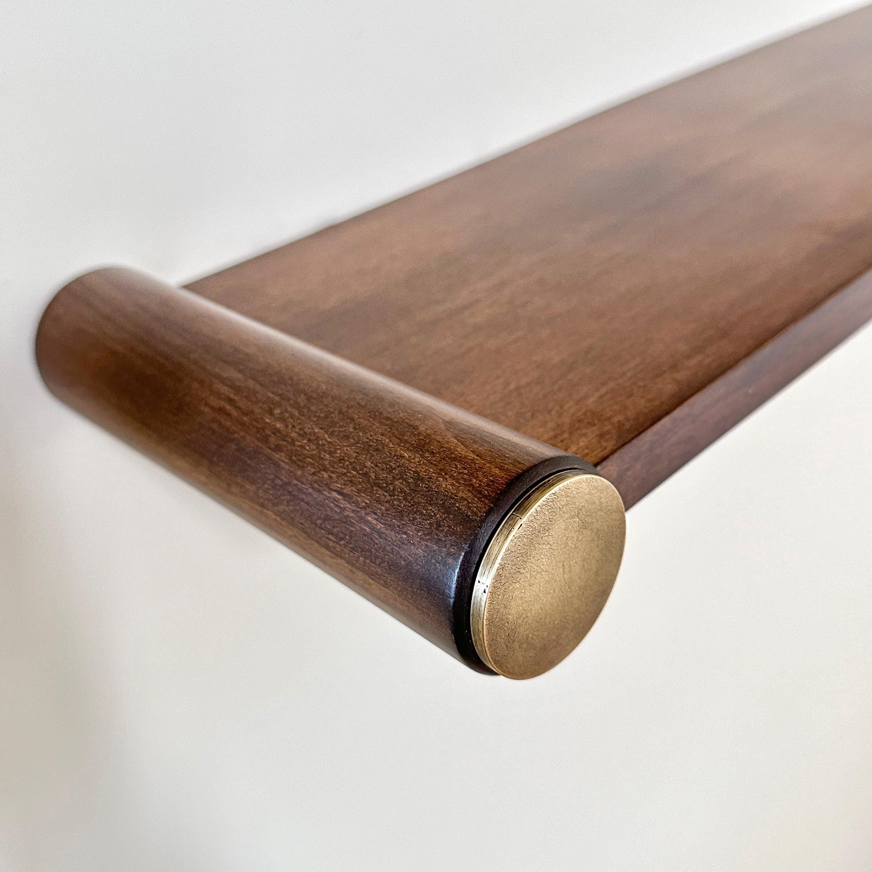 Modern Floating Wall Shelf Solid Wood With Brass End Caps, Mid Century ...