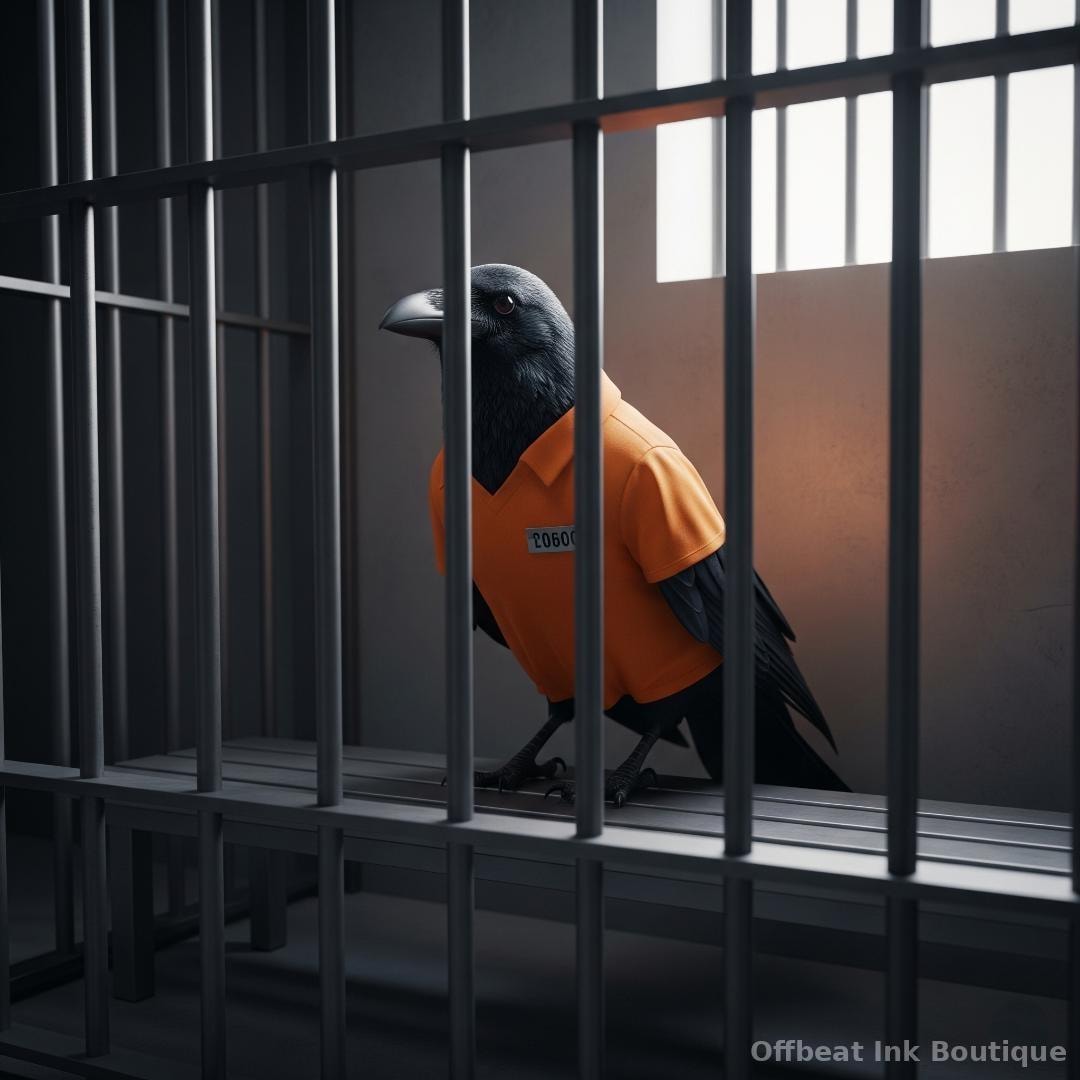Jail Bird - A True Flight Risk, Raven in Prison Jumpsuit Wall Art ...