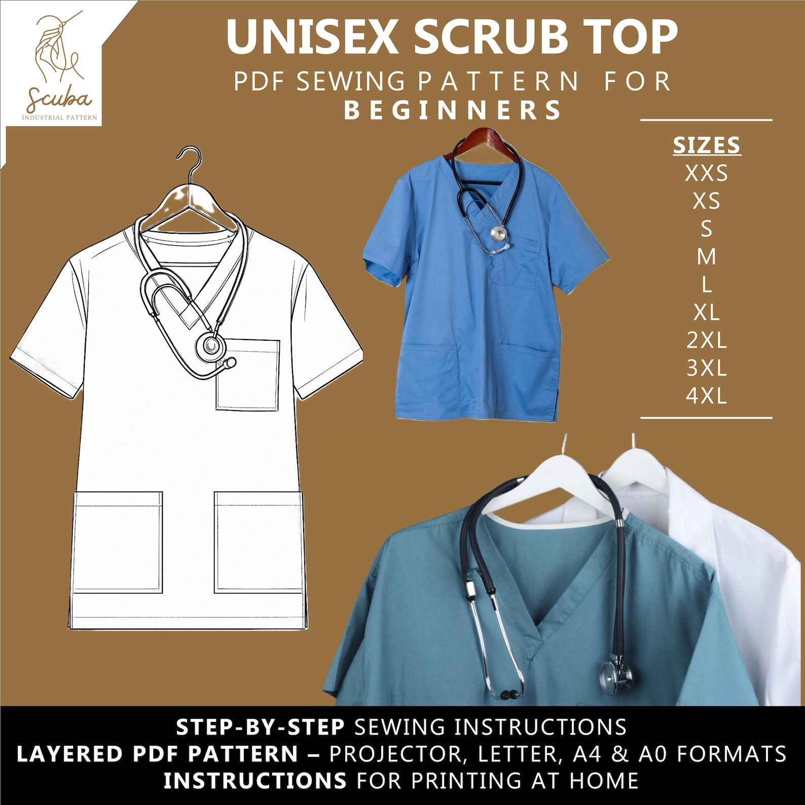 Unisex Scrub Top Sewing Pattern PDF | DIY Medical Uniform | Hospital Uniforms Molds - Etsy