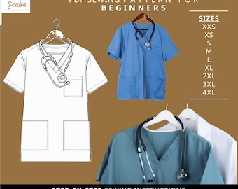 Unisex Scrub Top Sewing Pattern PDF | DIY Medical Uniform | Hospital ...