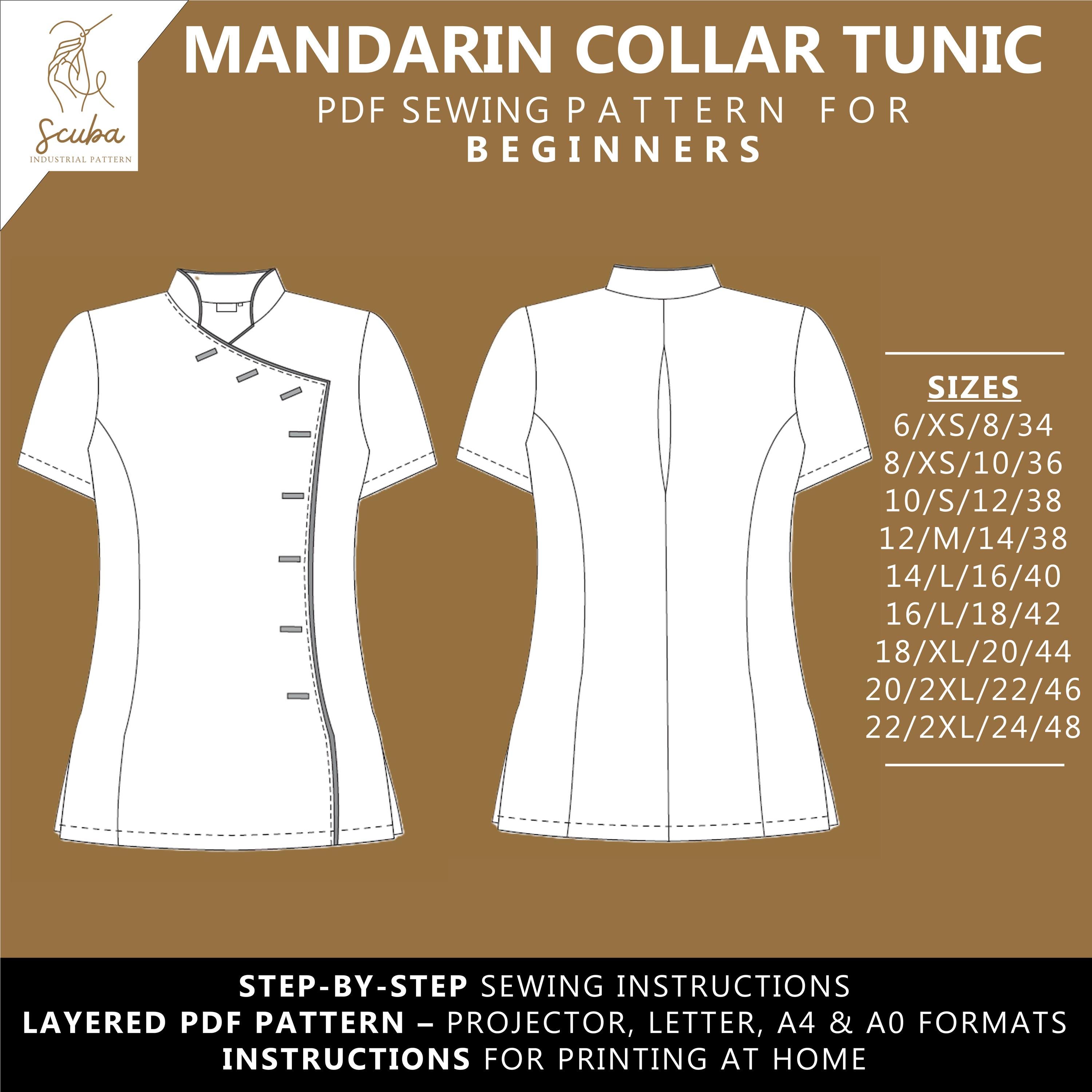 Tunic PDF Sewing Pattern | Mandarin Collar, Beginner-friendly | Medical ...