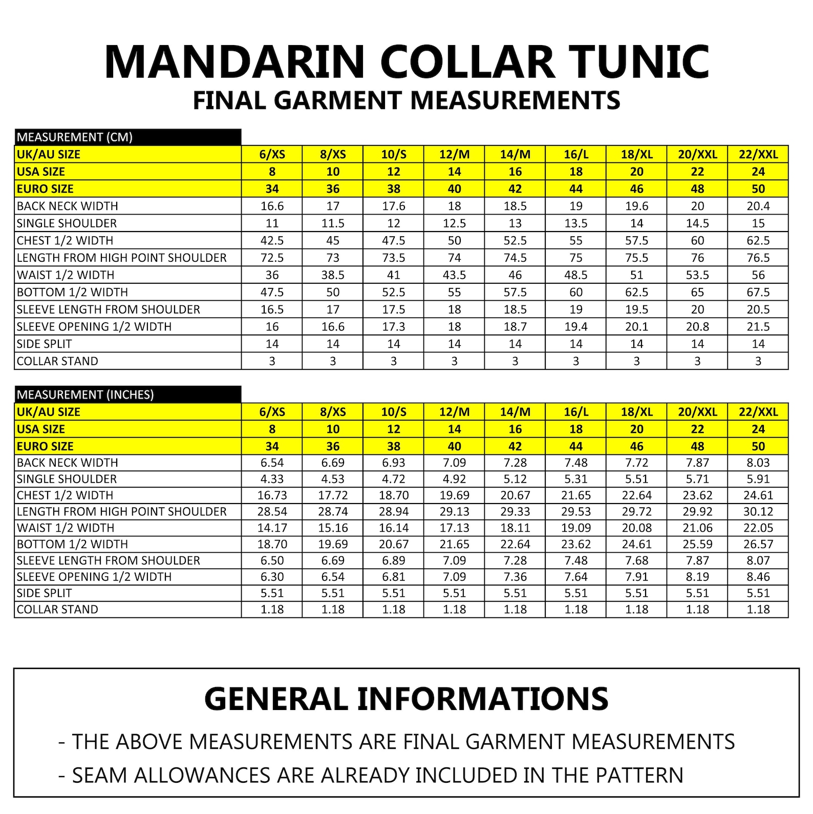 Tunic PDF Sewing Pattern | Mandarin Collar, Beginner-friendly | Medical ...