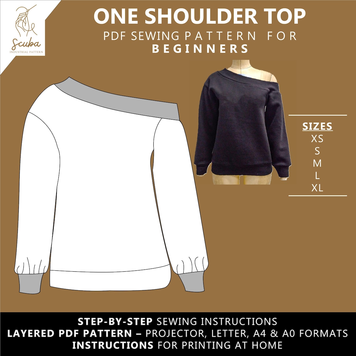 One Shoulder Top PDF Sewing Pattern | Asymmetrical Winter Shirt | A4/a0 ...