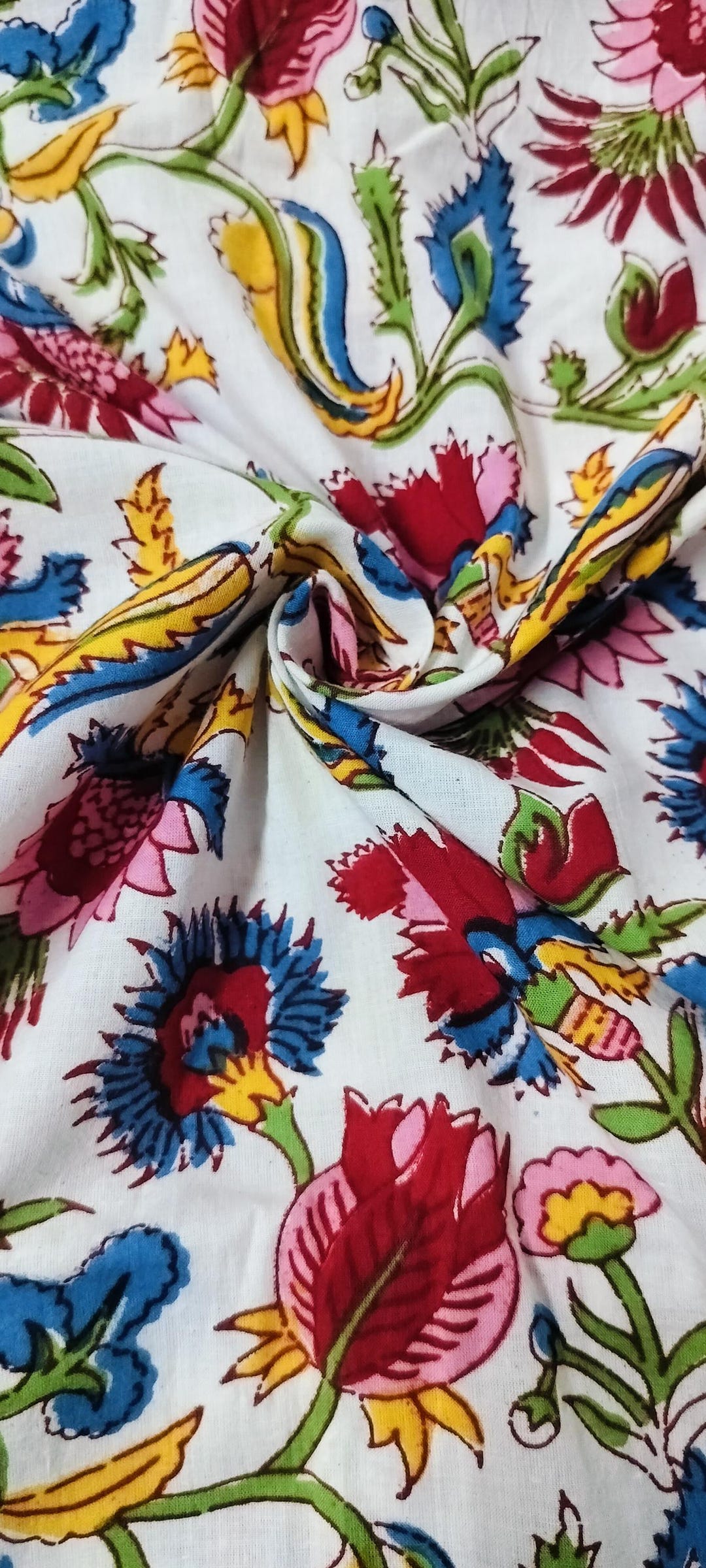 Hand Block Print Cotton Fabric: Indian Floral Design - Etsy