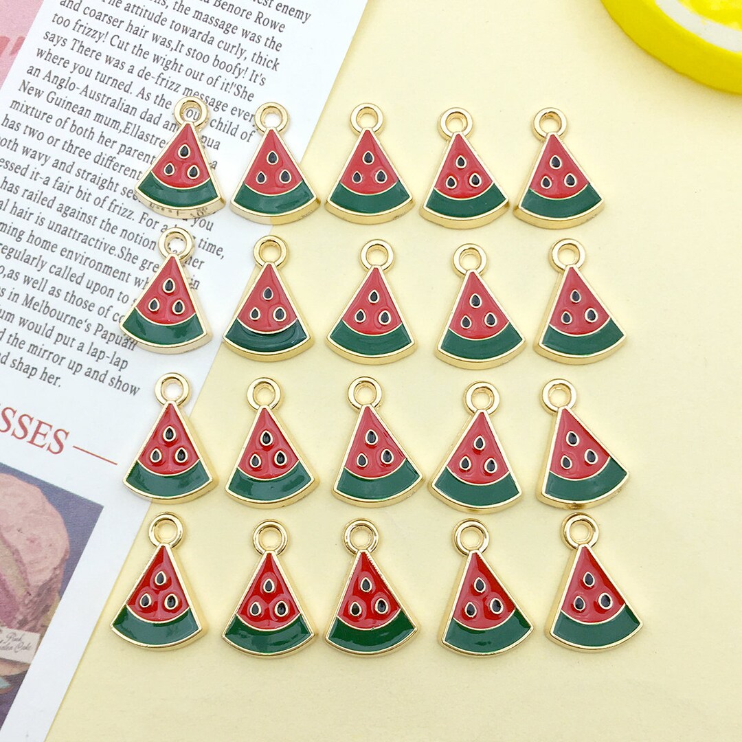 10/15/20pcs Enamel Watermelon Charms Plated Gold Cute Fruit Pendant for ...