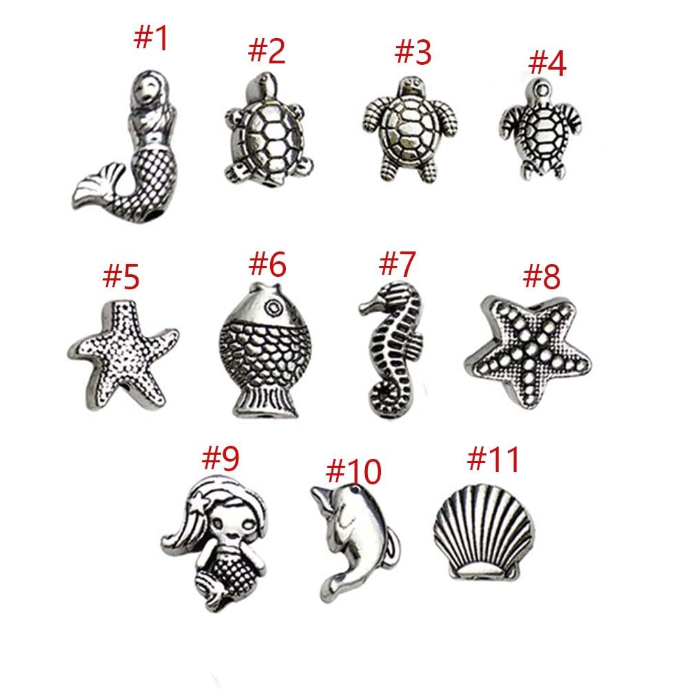 50pcs Antique Silver Ocean Spacer Beads Mermaid Turtle Small Hole Beads ...