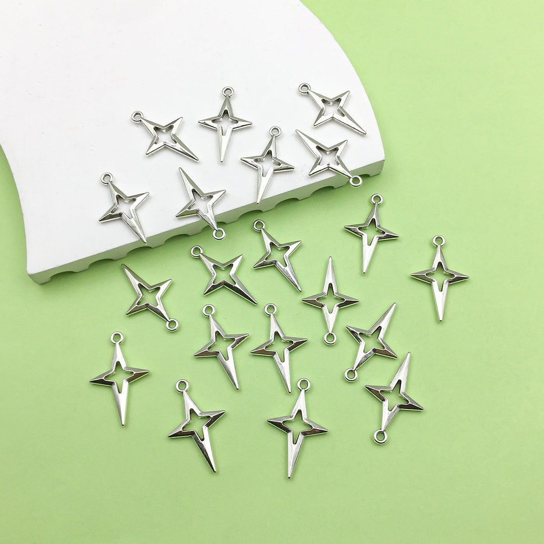 20pcs Silver Four-pointed Star Charm Pendant for Jewelry DIY Handmade ...