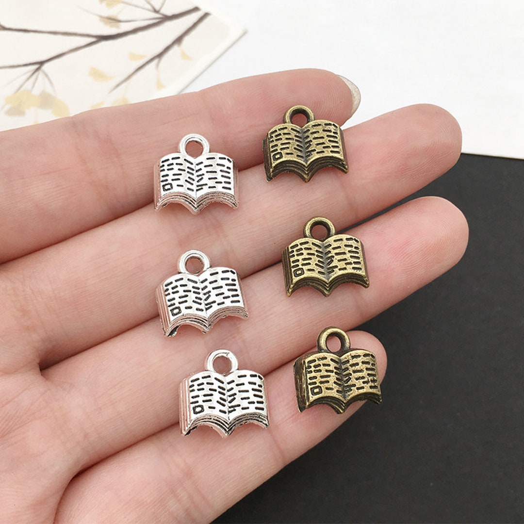 30/60/90PCS Book Charms Tiny Book Charms Book Pendants Antiqued Silver ...