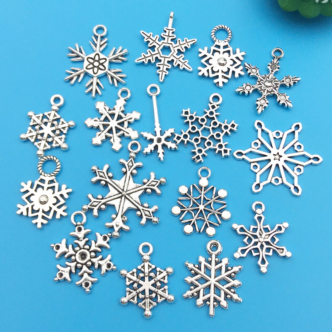 Mix14pcs Bulk Antique Silver Snowflake Charms Pendant for DIY Bracelets ...