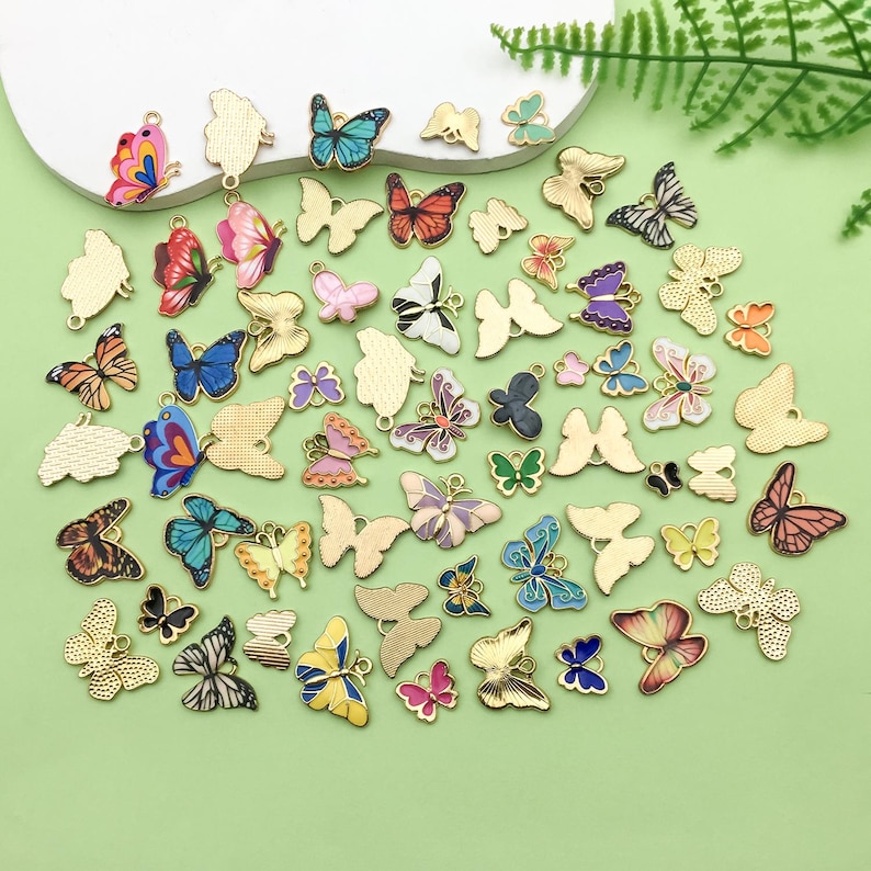60pcs Mixed Bulk Butterflies Charms Assorted Gold Enamel Butterfly ...