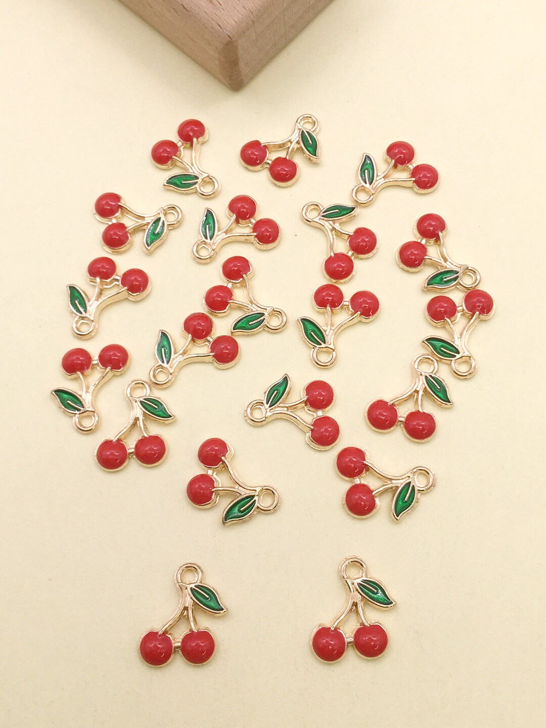 10/20/30pcs Enamel Cherry Fruit Charms Plated Gold Cute Pendant for DIY ...