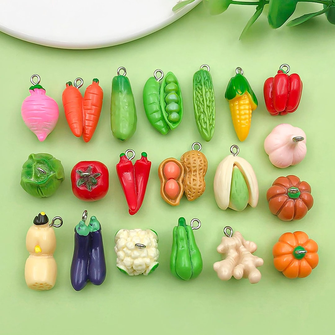 10/20pcs Resin 3D Vegetable Simulation Food Charm DIY Realistic Pendant ...