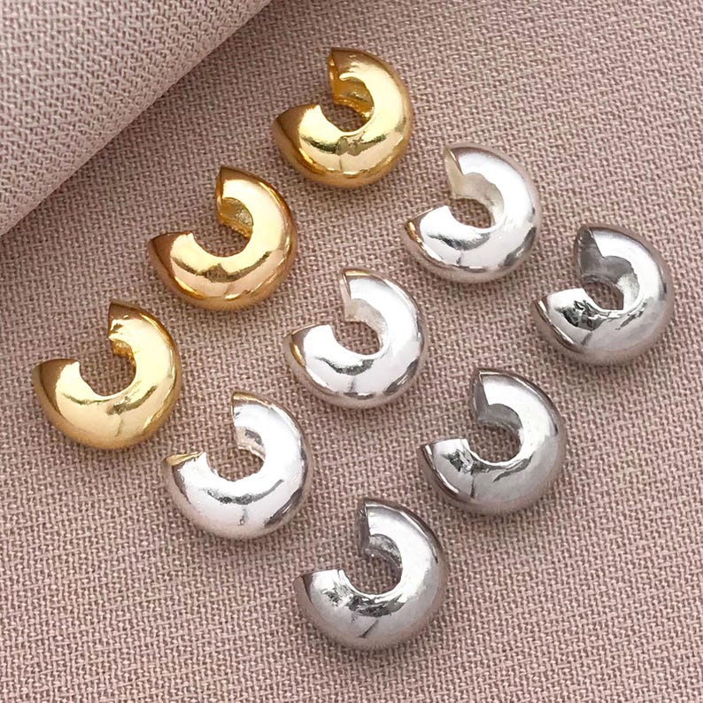 50pcs Crimp Bead Cover 3/4/5mm Real 18K Gold Plated Brass Half Round ...
