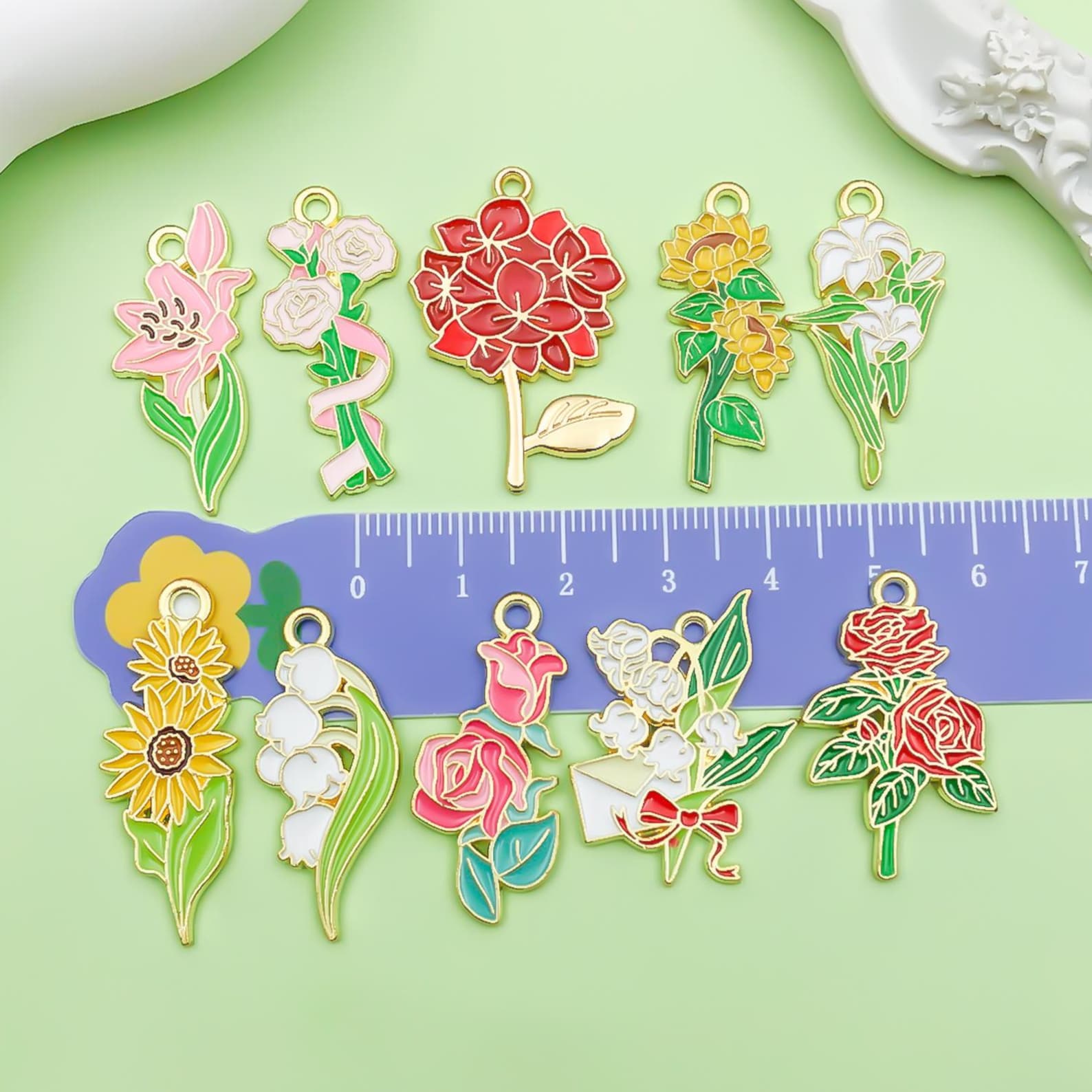 10pcs Bouquet Charm Flower Charms Gold Plated Enamel Lily of the Valley ...