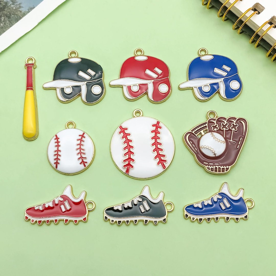 10pcs Sports Charms Enamel Baseball Cap & Glove Charms Alloy Pendants ...