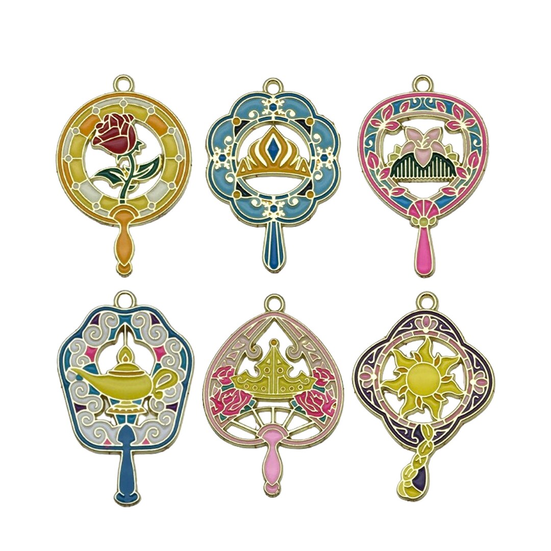 5/12pcs Enamel Retro Fan Charm Gold Plated Pendant DIY for Bracelet ...