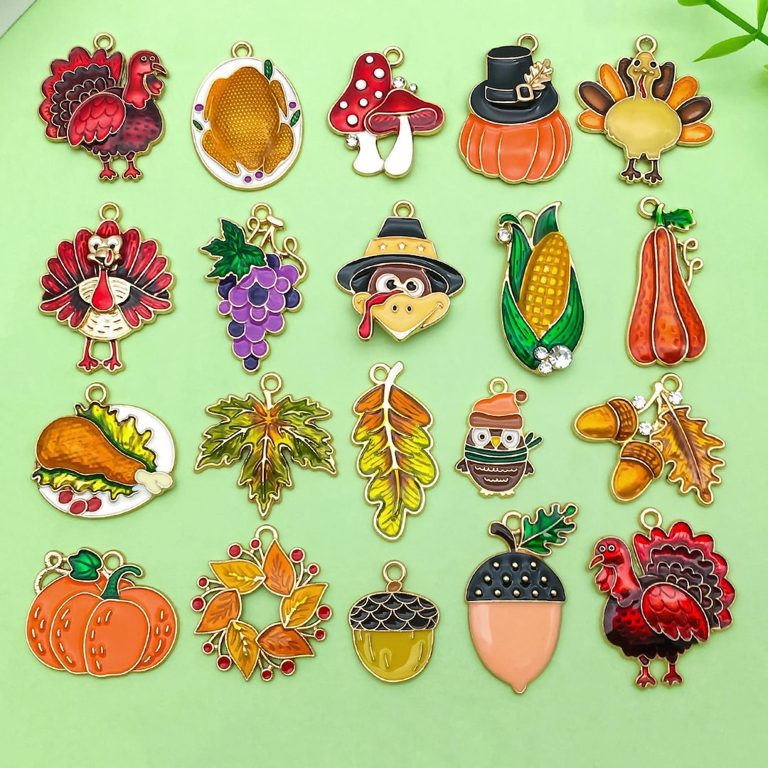 10/20pcs Fashion Enamel Fall Thanksgiving Charms Turkey Pumpkin Maple ...