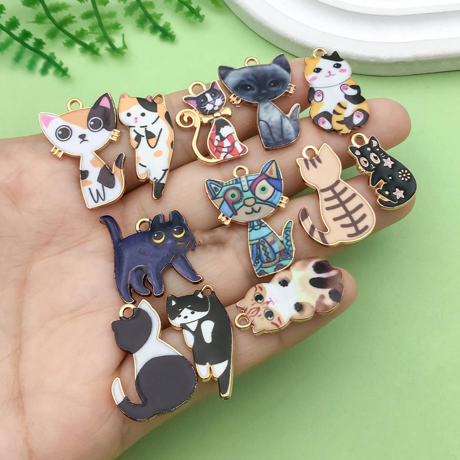 Random Mix 10/20pcs Enamel Cartoon Cat Charms Assorted Cat Animal ...