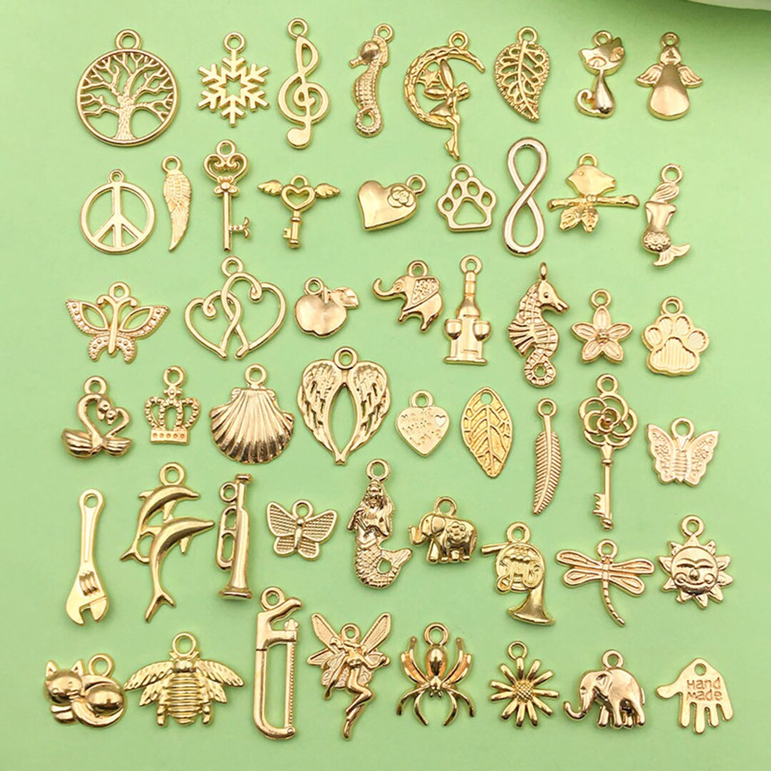 Mix 50PCS Bulk Wholesale Lot Assorted Style KC Gold Charms Pendant for ...