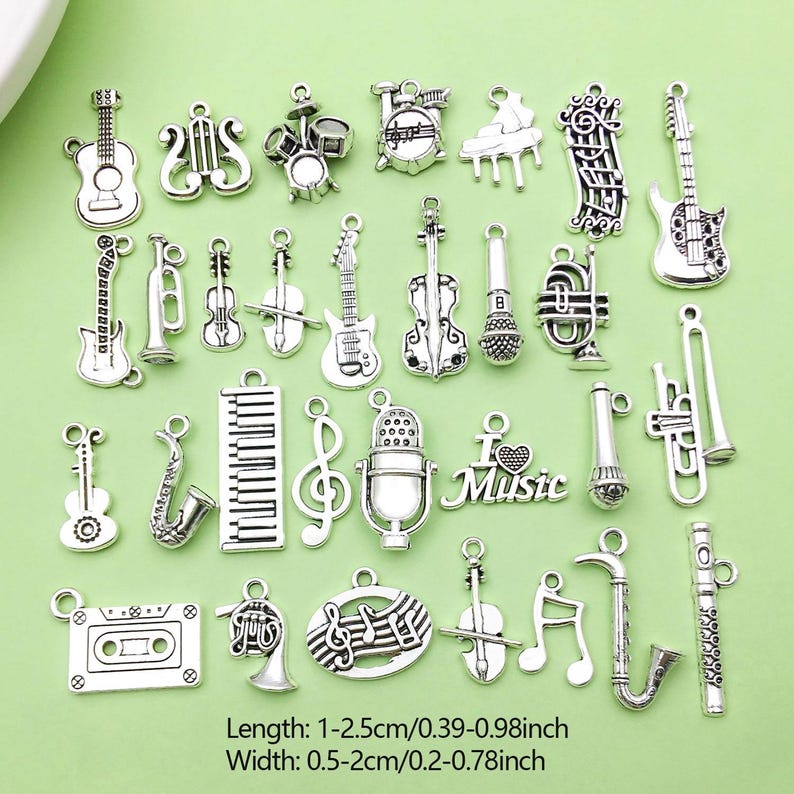 50pcs Bulk Enamel Music Charms Tibetan Guitar Notes Piano Musical ...