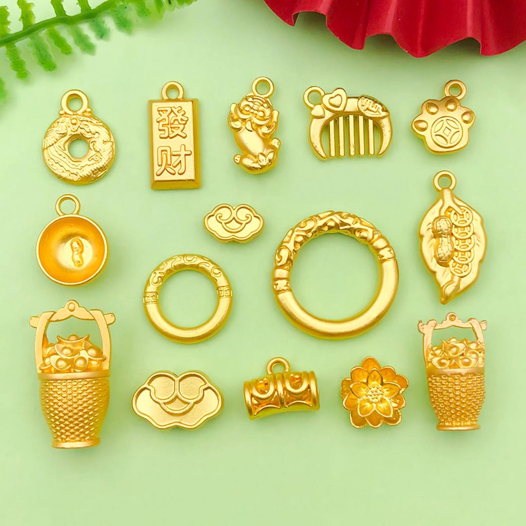 10/15pcs Ancient Method Golden Chinese Characters Lucky Charm Double ...