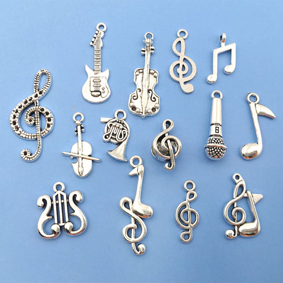 10/20/30PCS Music Charms Music Note Charms Antique Silver Tone Treble ...