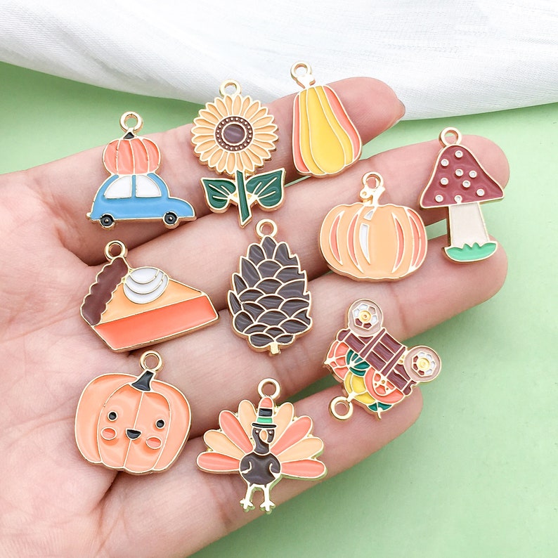 10/27pcs Mix Enamel Autumn Charms Maple Leaf Pumpkin Squirrel Acorn ...