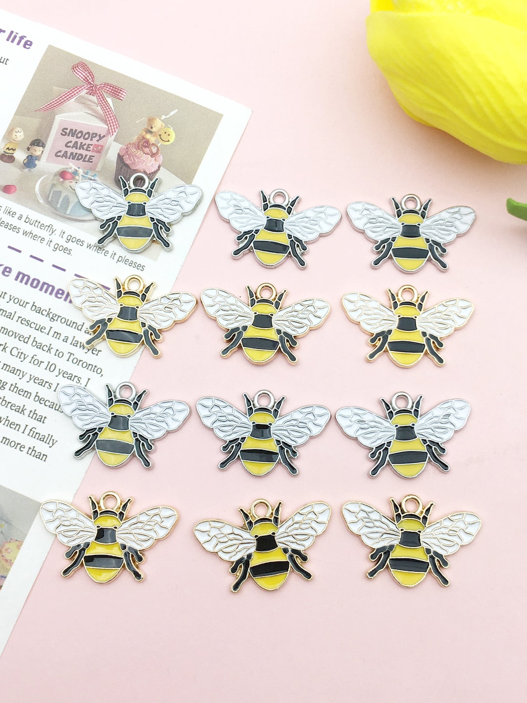 5/10/15pcs Enamel Bee Charm for Jewelry Making Earring Pendant Bracelet ...
