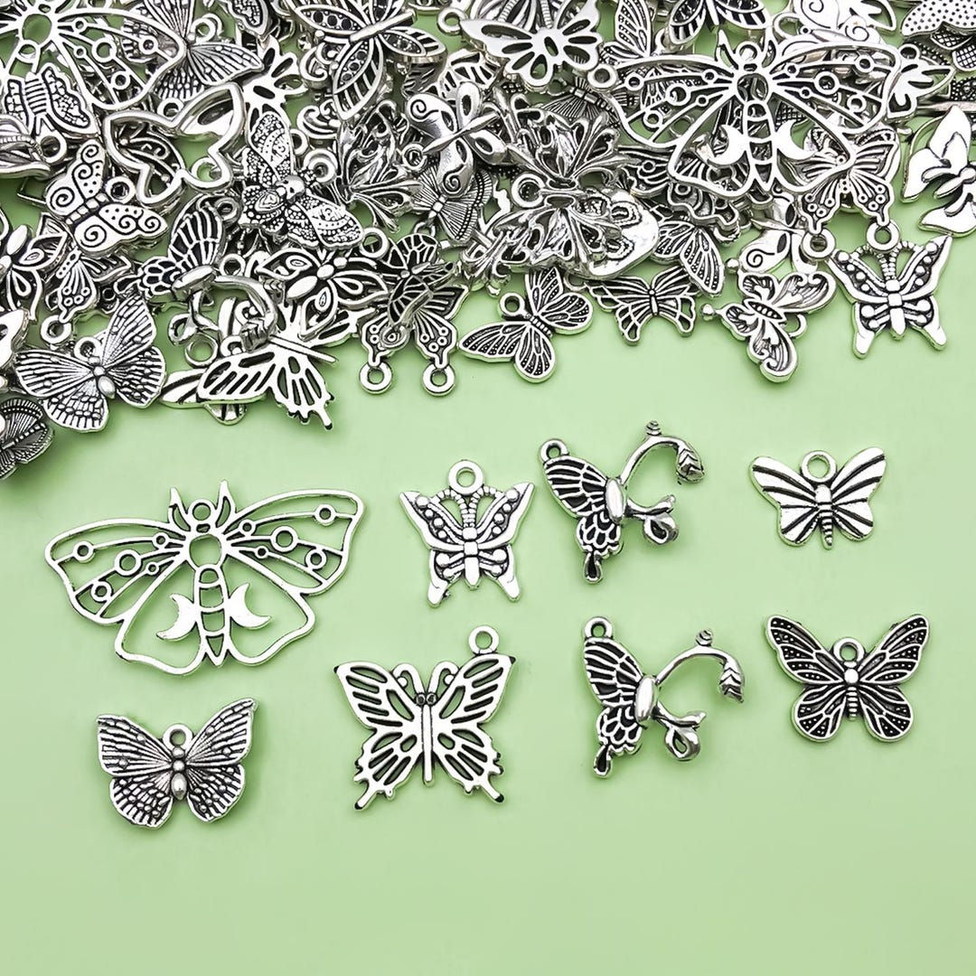 20/50/100pcs Bulk Random Mix Butterfly Charms Antique Silver Butterfly ...
