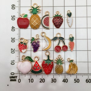 5/10/15PCS Fruit Charms Enamel Charms Fruit Theme Gold Tone Cute Fruit ...