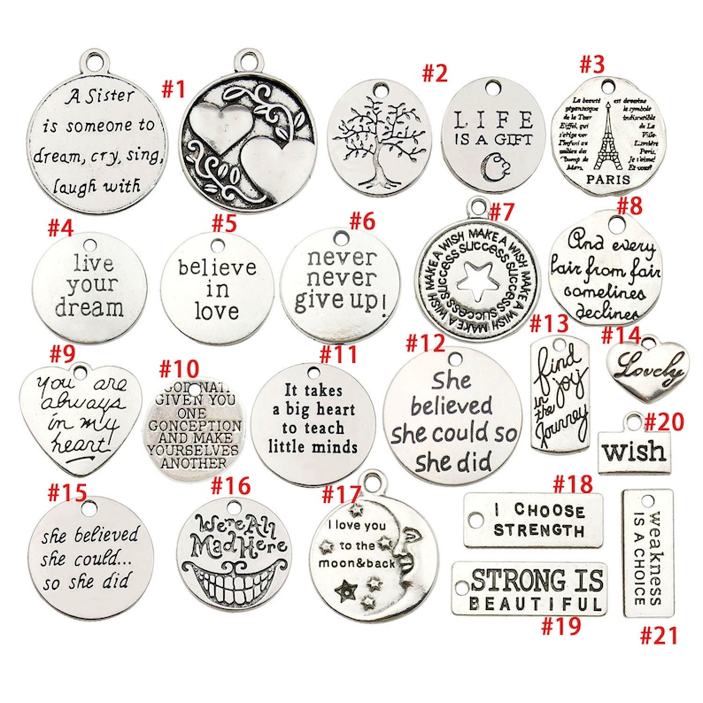 10/40pcs Inspiration Words Charms Craft Supplies Pendants for Crafting ...