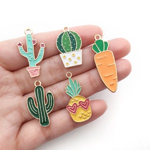 10PCS Enamel Charm Cactus Charm Plant Charm Bracelet Enamel Earrings or ...