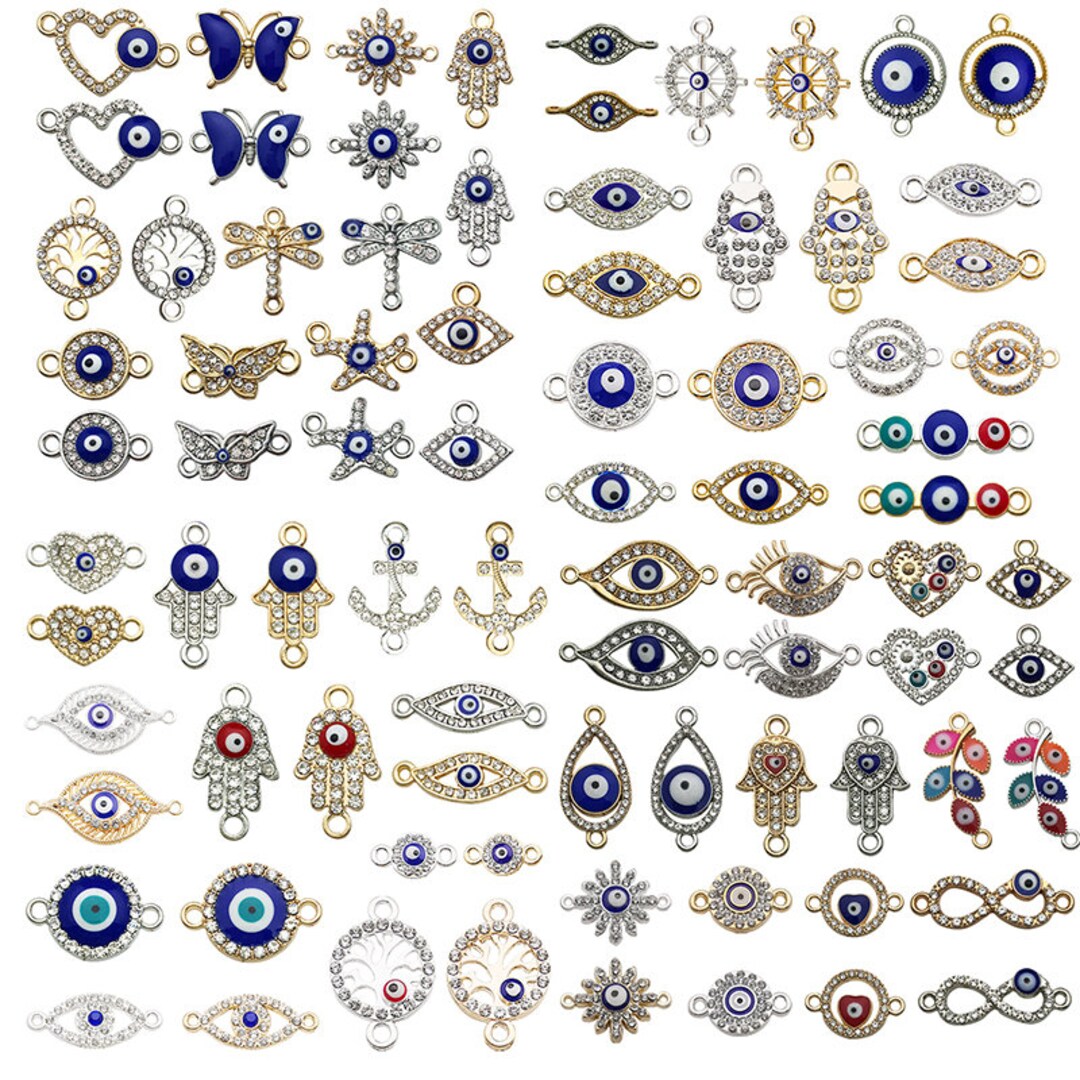 Mix 20pcs Metal Evil Eye Charms，rhinestone Evil Eye Connector，gold ...