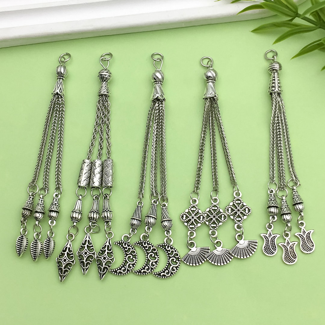5pcs Tibetan Metal Tassel Bag Pendant Key Chain Tassel Charm Flower ...