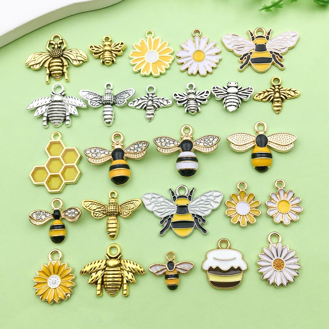 25pcs Mixed Bulk Enamel Bee Honeycomb Charms Tibetan Silver Animal ...