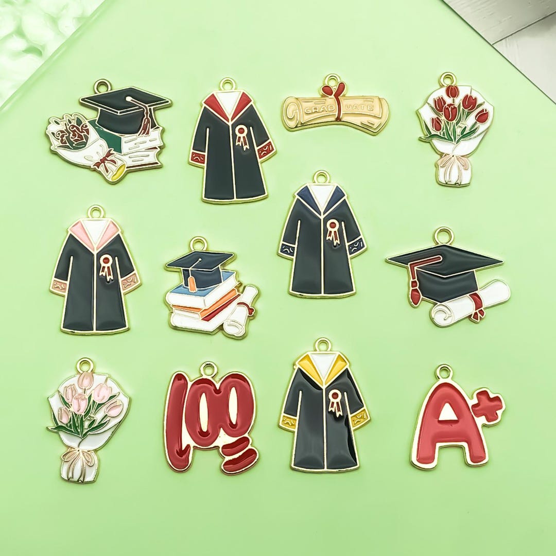 10/12pcs Mix Enamel Graduation Cap School Uniform Alloy Charms for ...