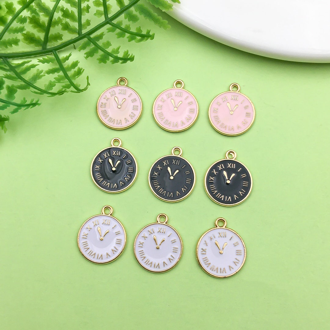 15pcs Enamel Alice Clock Charms Plated Gold Pendant for DIY Earring ...