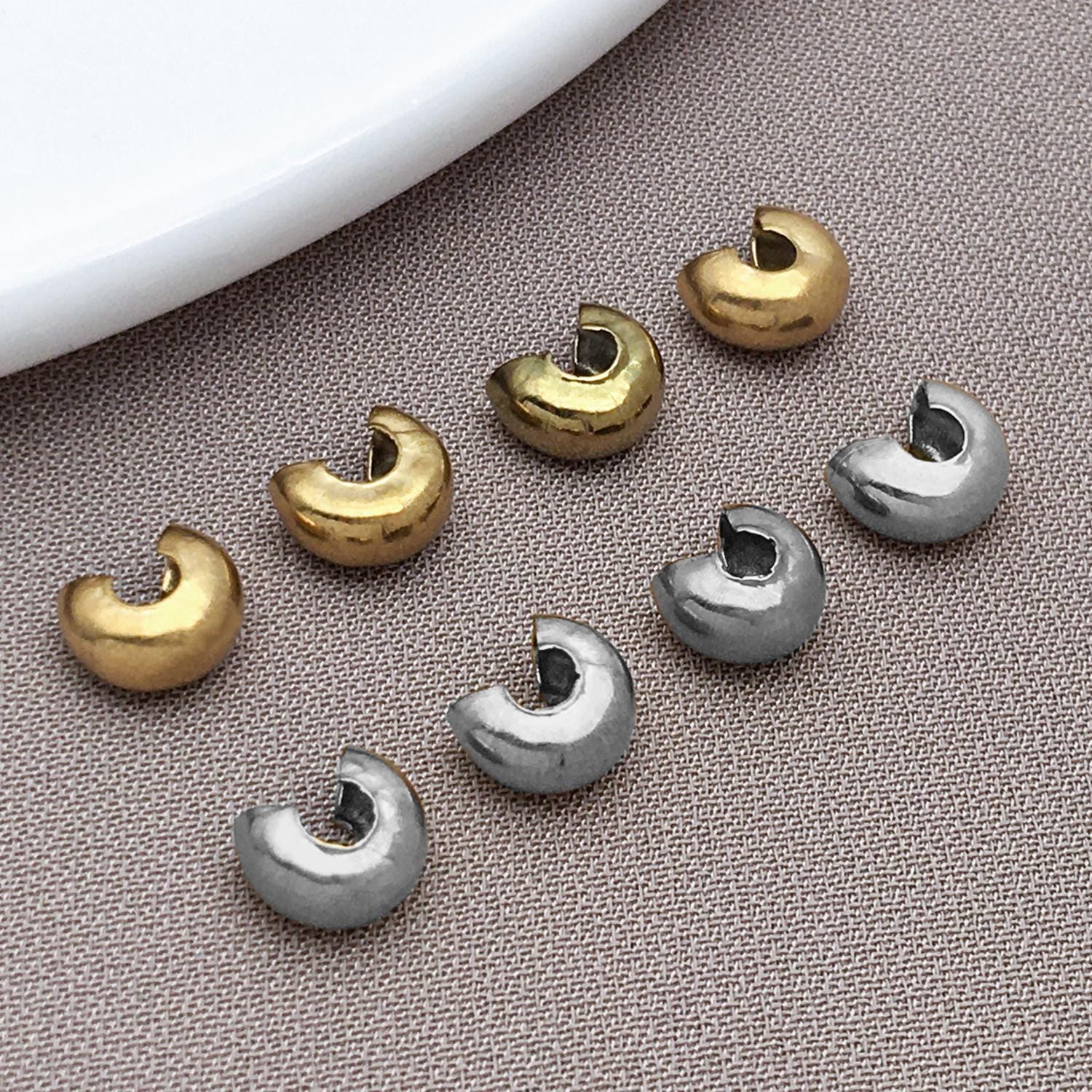 10/30pcs Crimp Beads for Jewelry Making Stainless Steel Half Round Open ...
