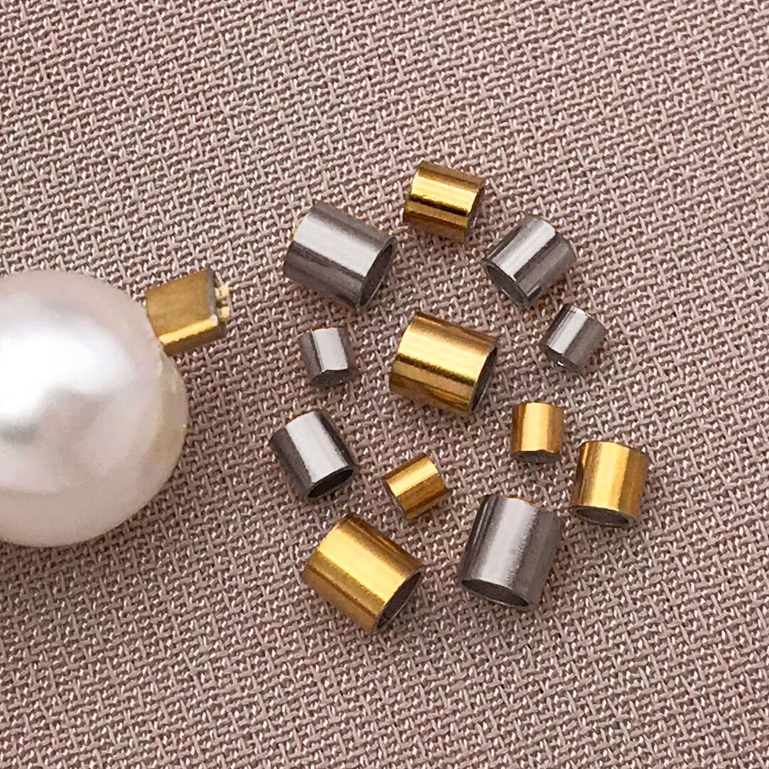 50/100pcs 304 Stainless Steel Tube Crimp Beads Cord End Caps Diameter 1 ...