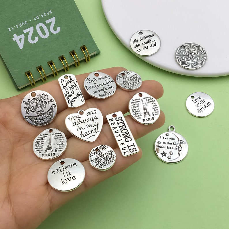 10/40pcs Inspiration Words Charms Craft Supplies Pendants for Crafting ...
