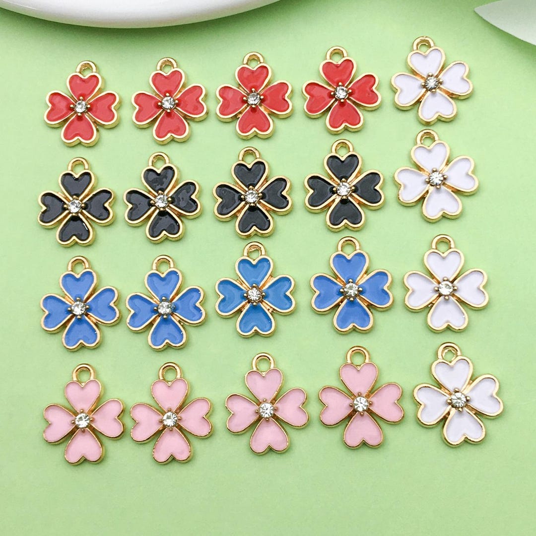 10/20/30PCS Four Leaf Clover Enamel Lucky Clover Charms Four Leaf ...