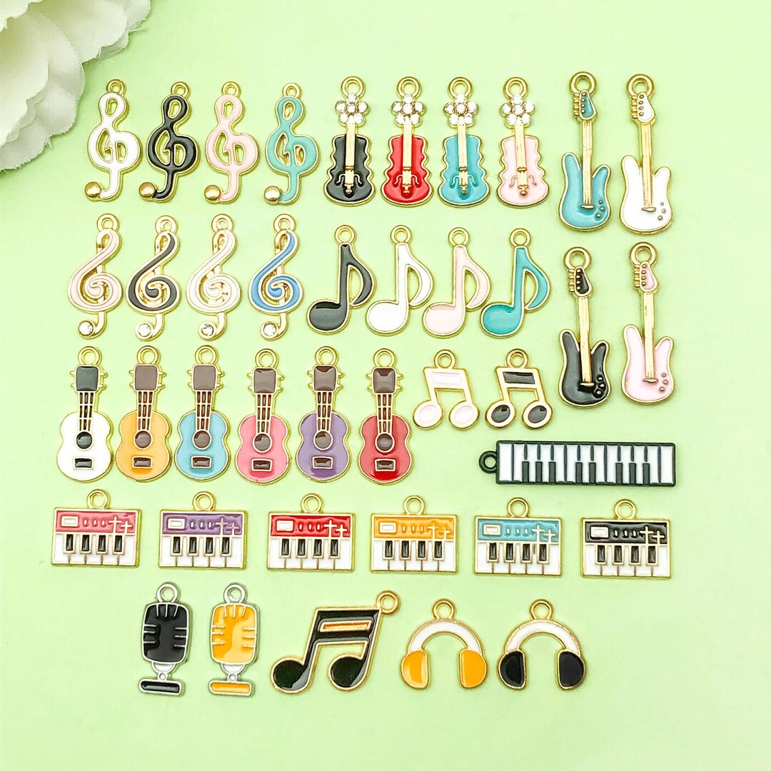 20/40pcs Bulk Enamel Music Theme Note Guitar & Microphone Charms ...